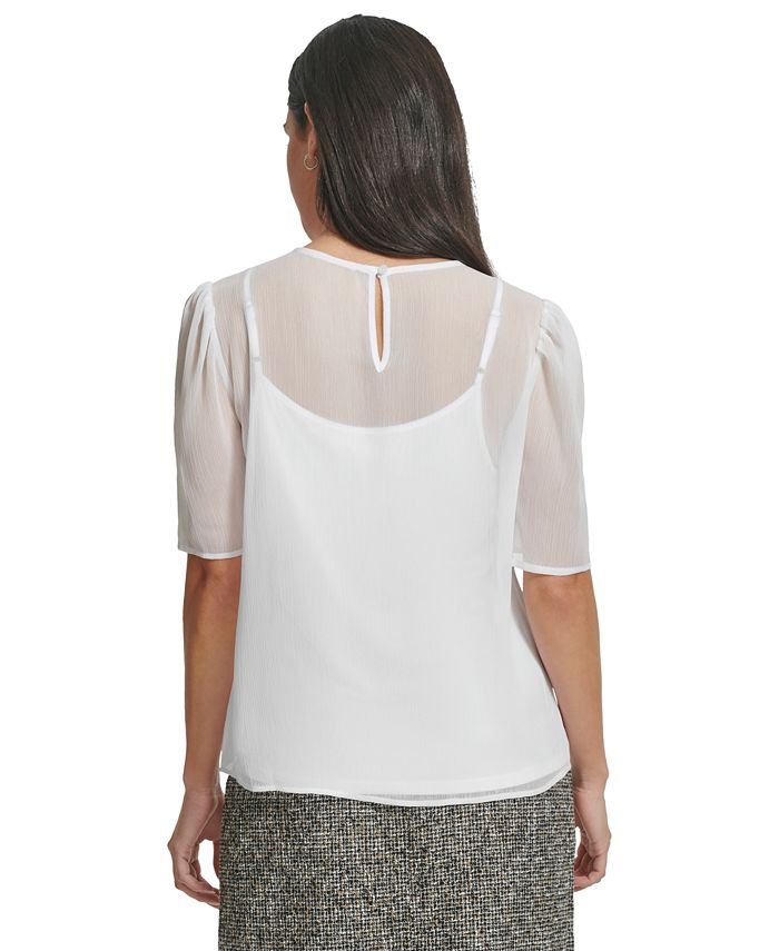 Calvin Klein Women's Short-Sleeve Chiffon Blouse - Macy's