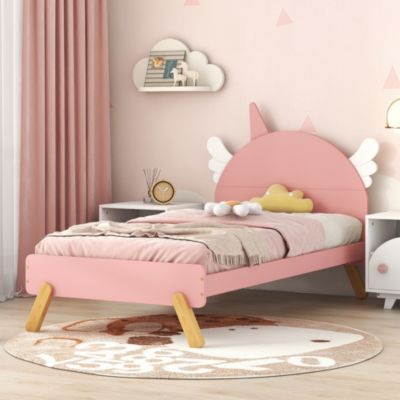 Simplie Fun Wooden Cute Bed With Unicorn Shape Headboard, Twin Size ...