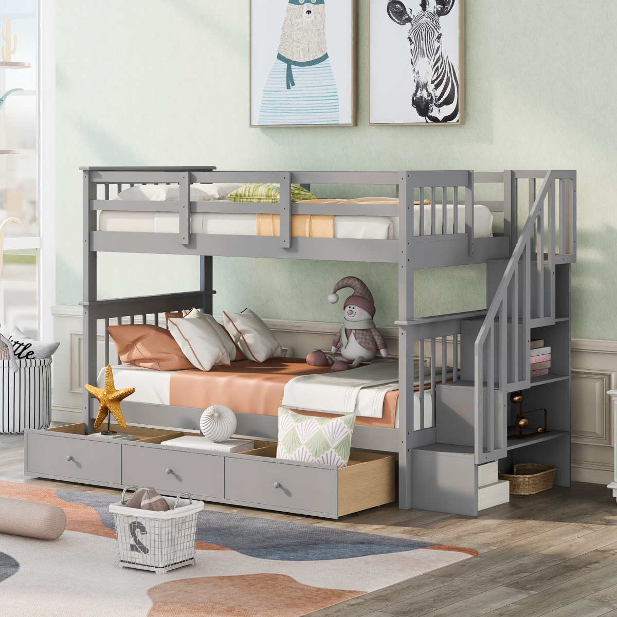 Click here for Streamdale Stairway Twin-Over-Twin Bunk Bed With T... prices