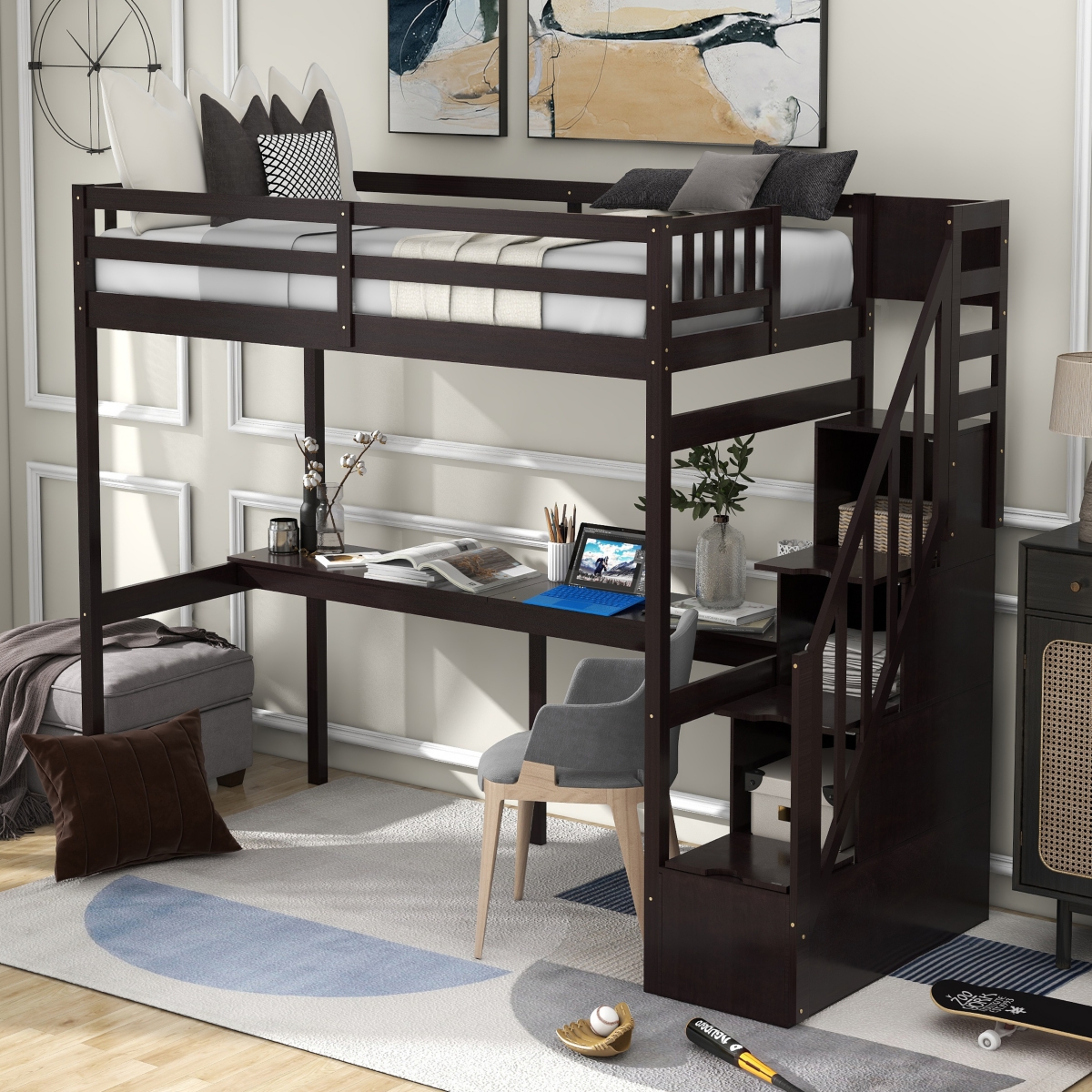 Click here for Streamdale Twin Size Loft Bed With Storage Stairca... prices
