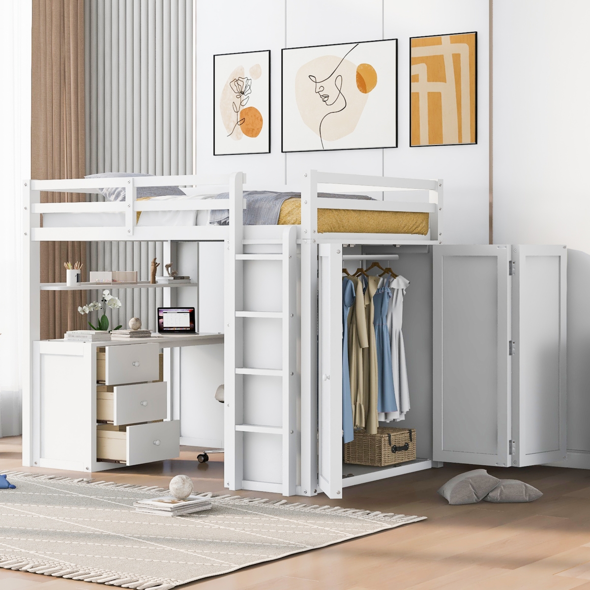 Click here for Streamdale Full Size Loft Bed With Drawers  Desk... prices
