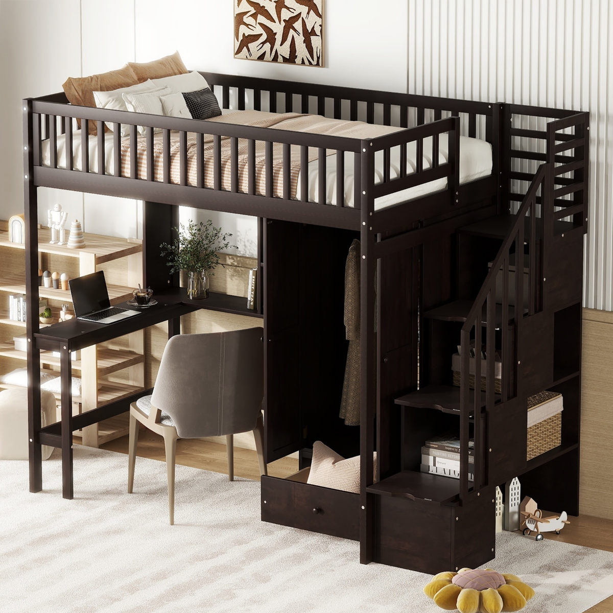 Click here for Streamdale Twin Size Loft Bed With Bookshelf  Draw... prices