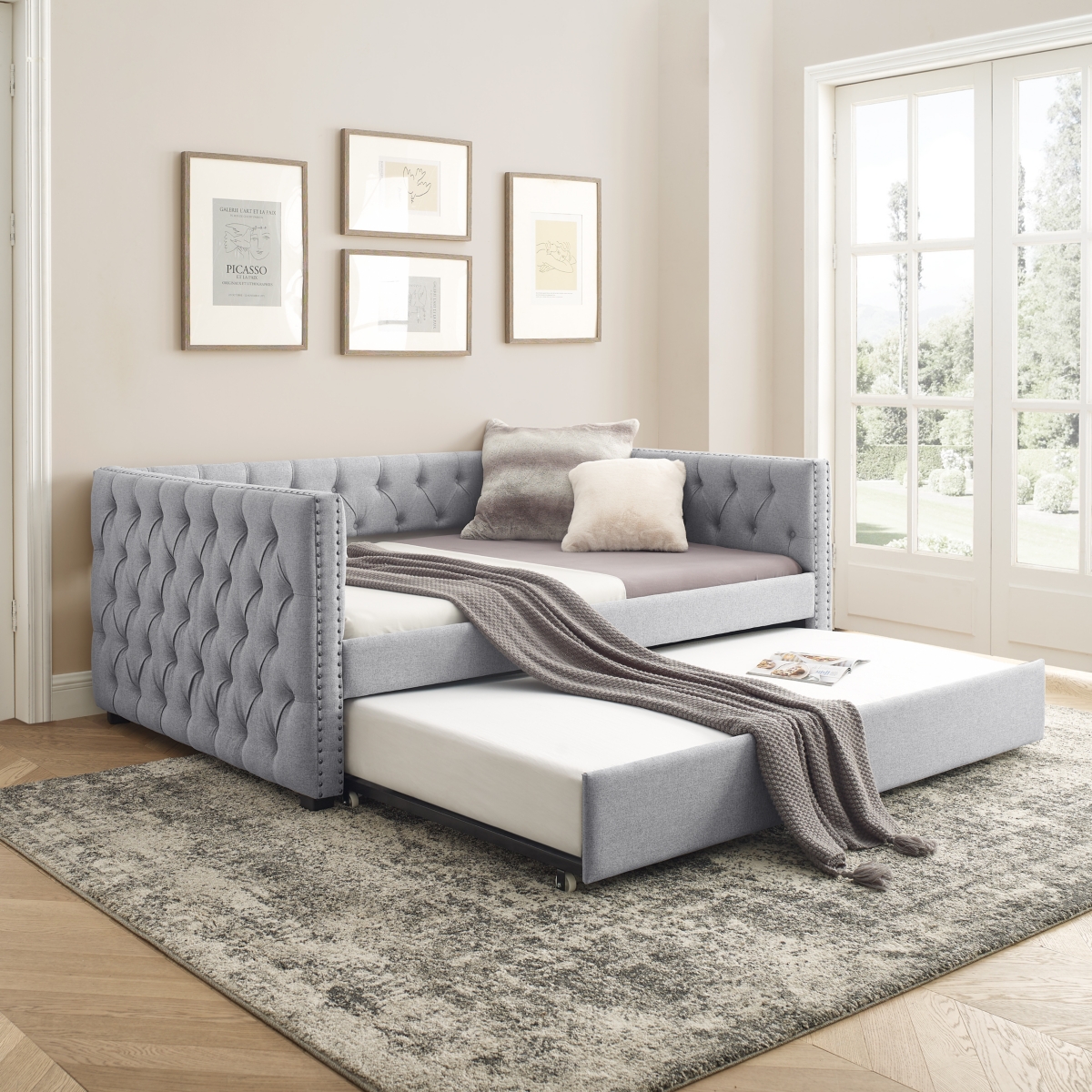 Click here for Streamdale Beige Upholstered Daybed with Trundle... prices