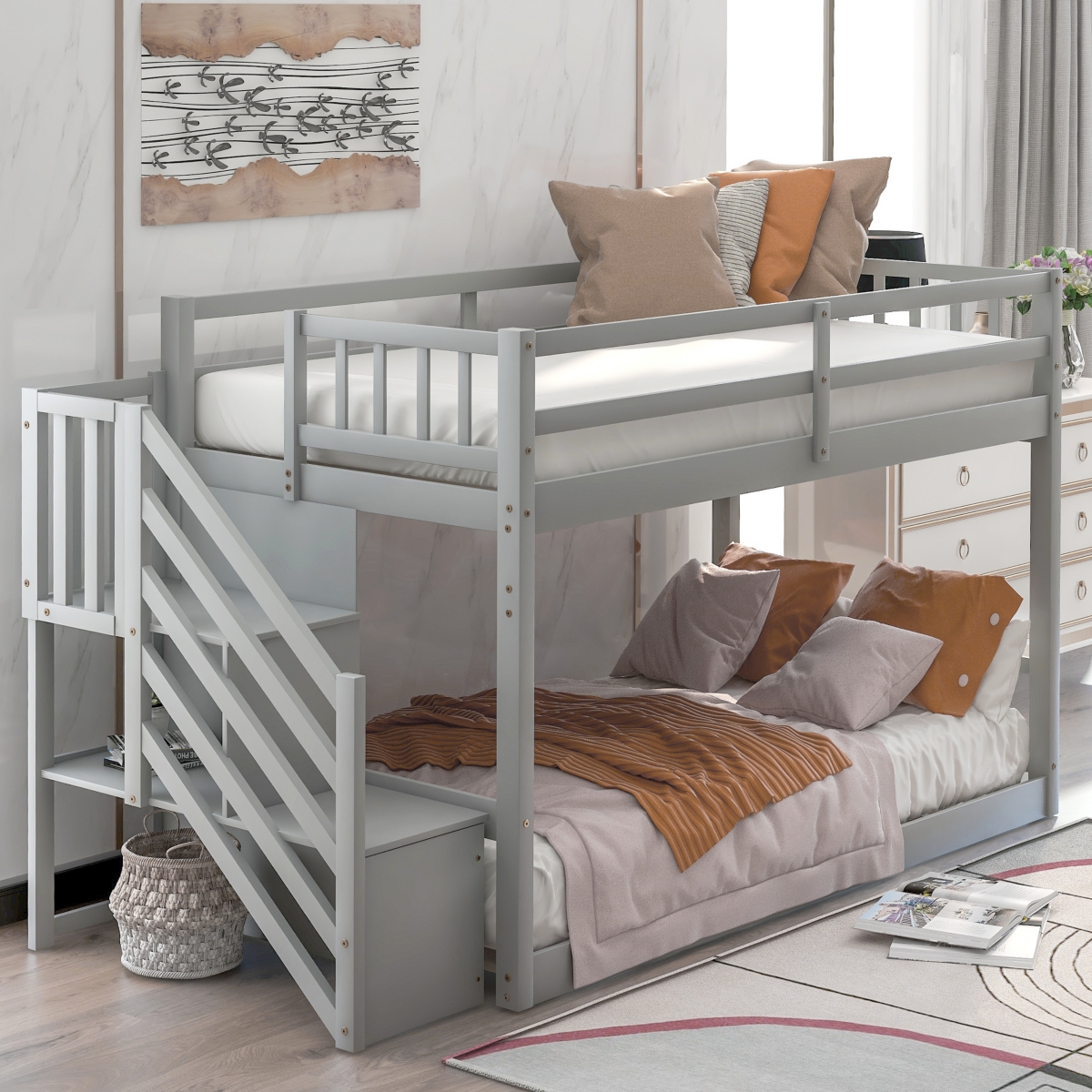Click here for Streamdale Twin Over Twin Floor Bunk Bed  Ladder W... prices
