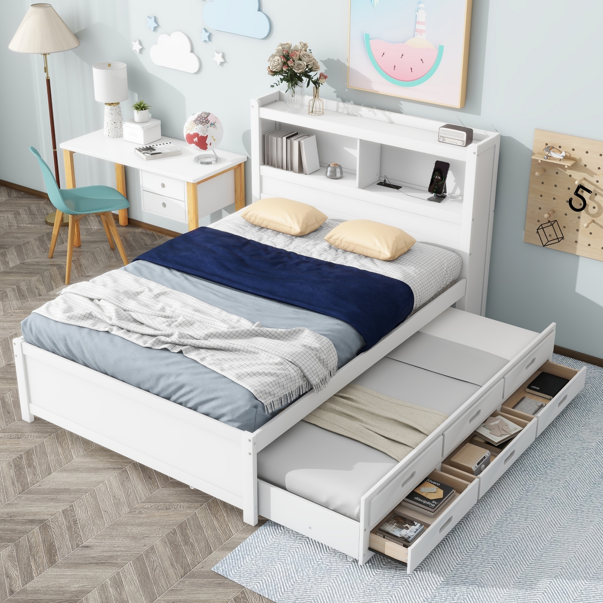 Click here for Streamdale Full Size Platform Bed With Trundle  Dr... prices