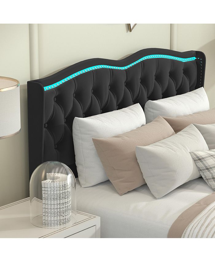 Simplie Fun Velvet Upholstered LED Queen Bed with Storage - Macy's