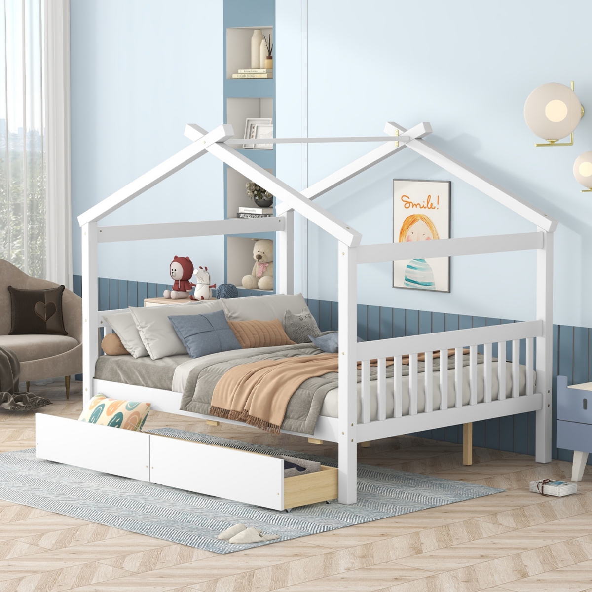 Click here for Streamdale Full Size Wooden House Bed With Drawers... prices
