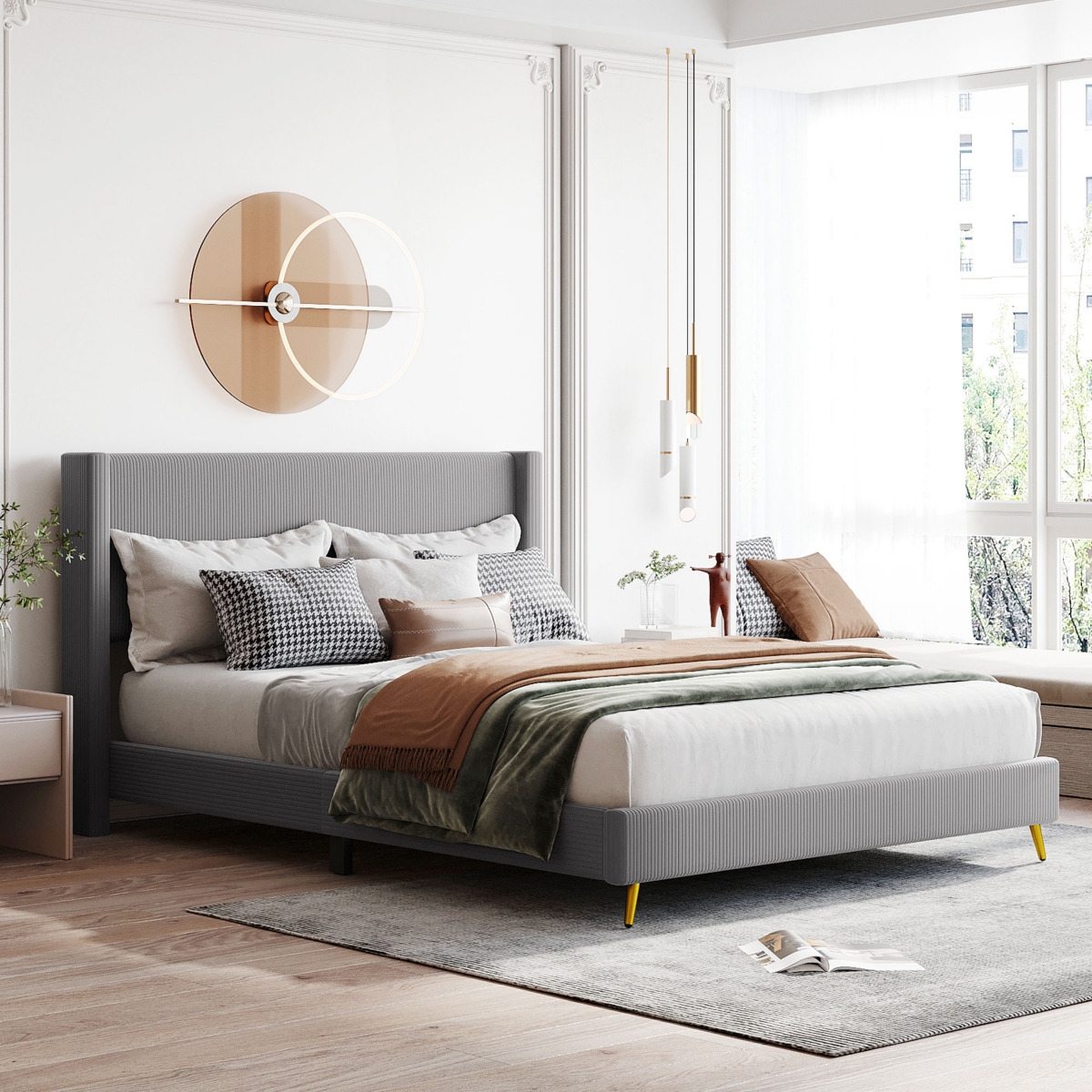Click here for Streamdale Queen Size Corduroy Platform Bed With M... prices