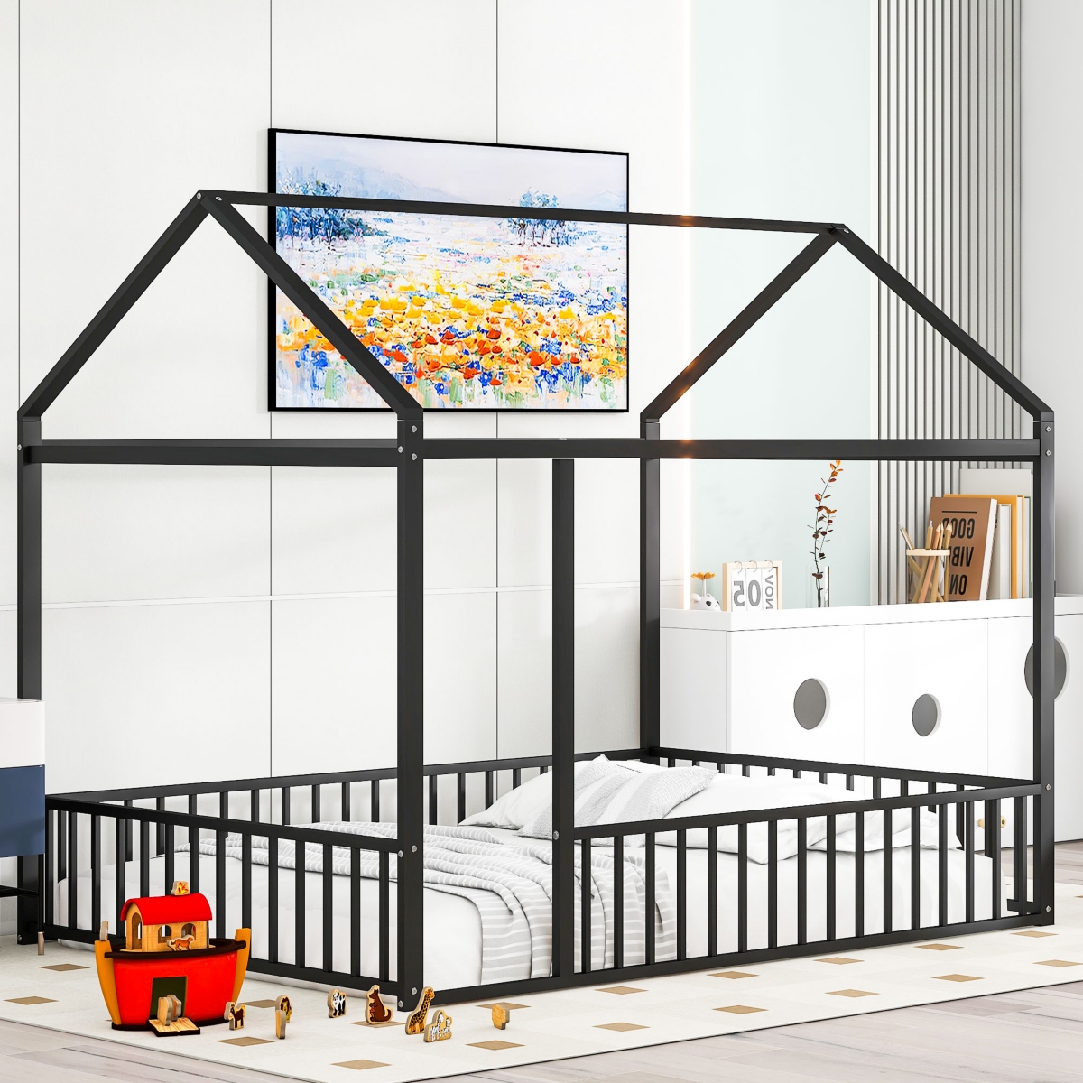 Click here for Streamdale Metal House Bed Frame with Fence for Ki... prices