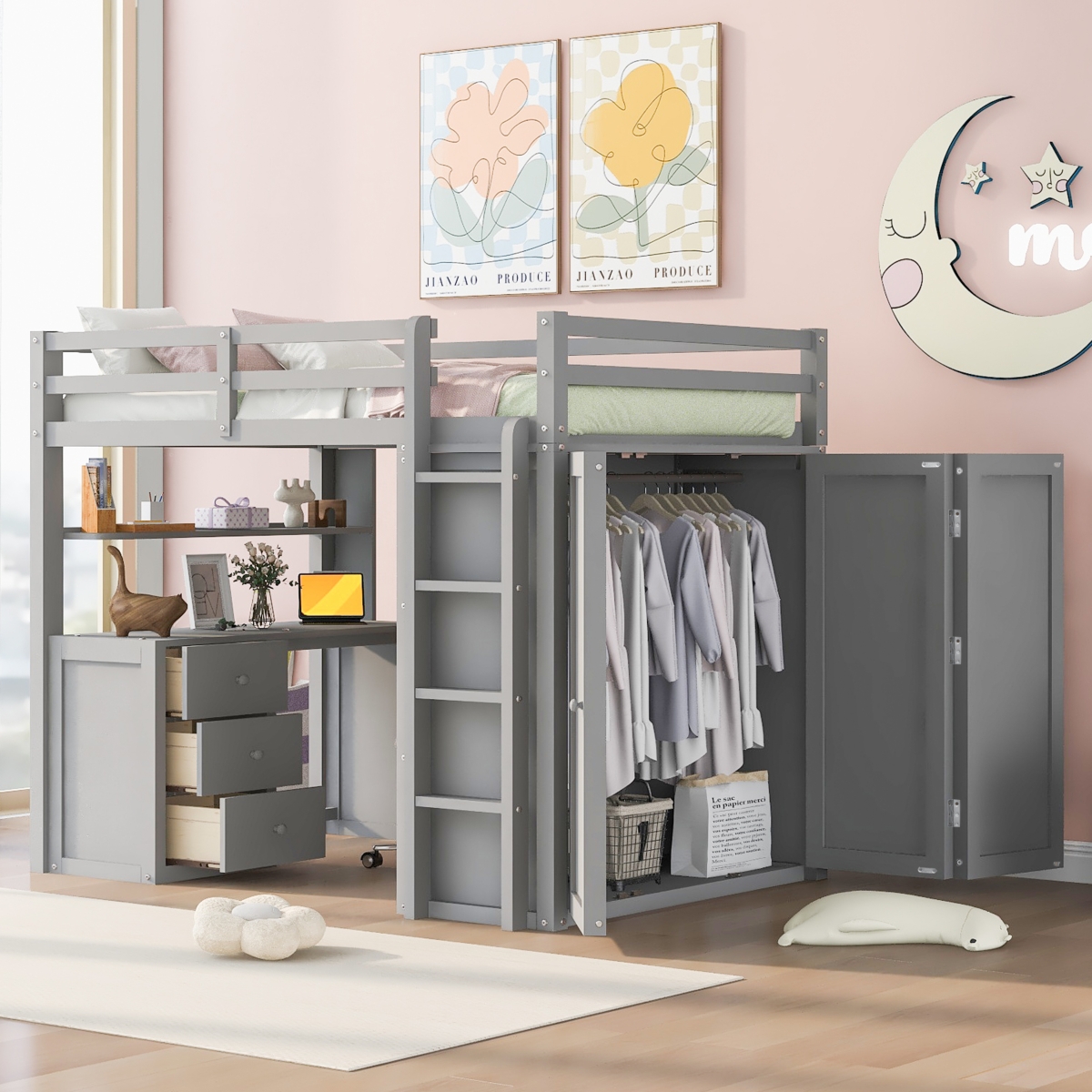 Click here for Streamdale Full Size Loft Bed With Drawers  Desk... prices