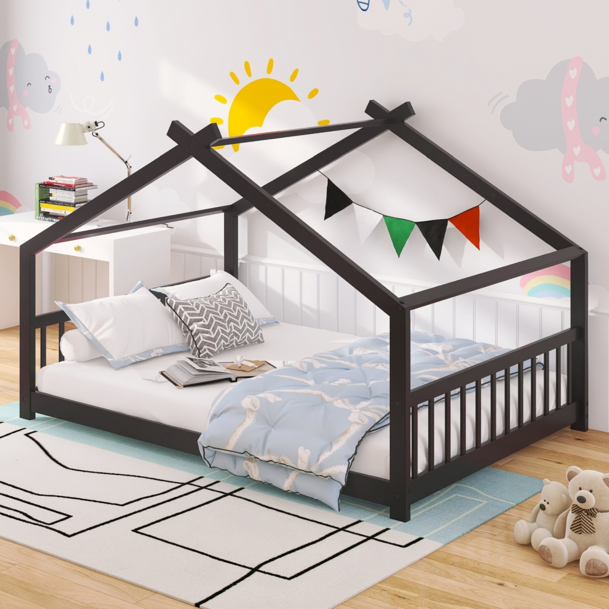 Click here for Streamdale Full Size House Bed Wood Bed - Espresso prices