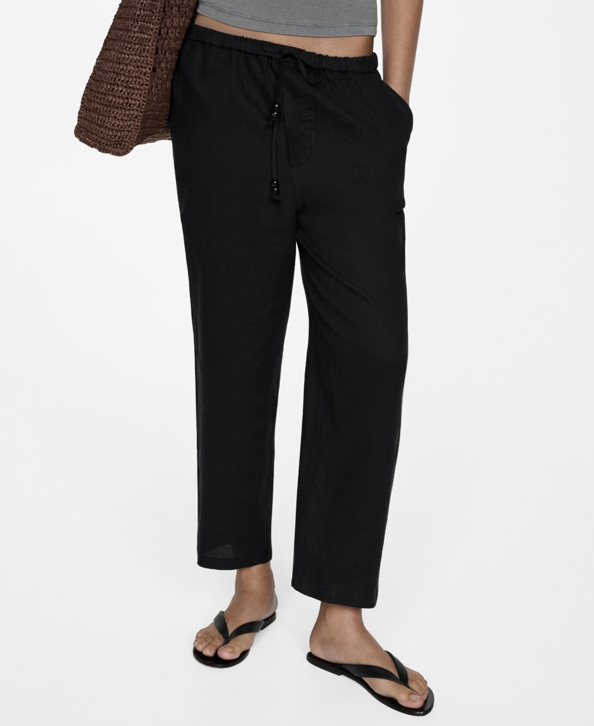 Click here for Mango Womens 100 Linen Jogger Trousers - Black prices