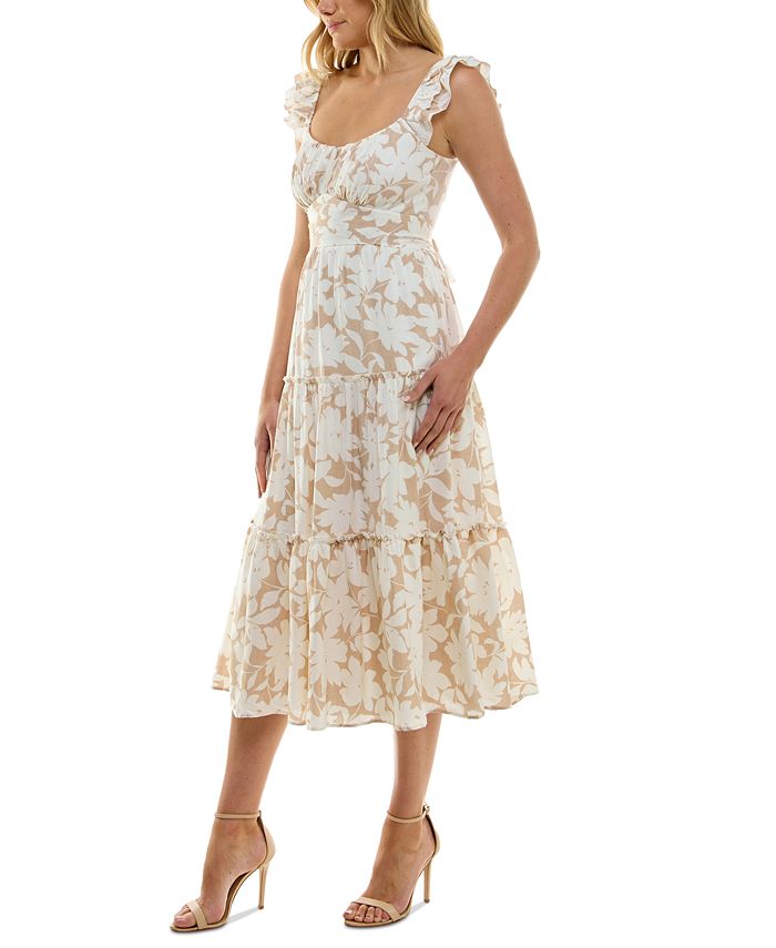 Trixxi Juniors' Tiered Floral-Print Ruffled-Strap Midi Dress - Macy's