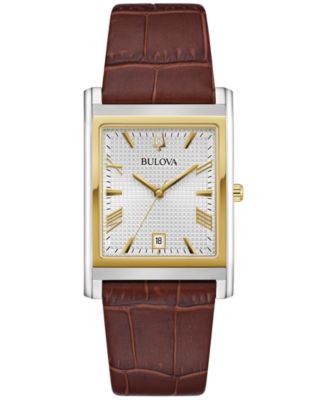 Bulova Men's Sutton Brown Leather Strap Watch 29mm - Macy's