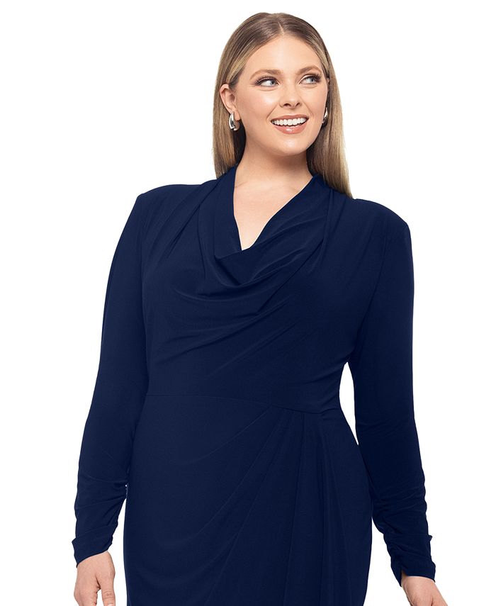 Betsy & Adam Plus Size Cowlneck Side-Draped Dress - Macy's