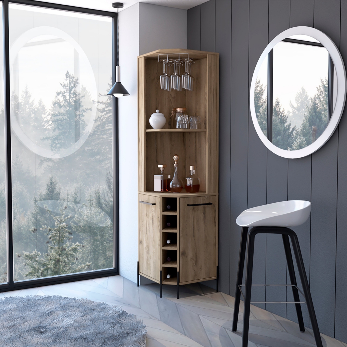 Click here for Fm Furniture Reese Corner Bar Cabinet - Macadamia prices