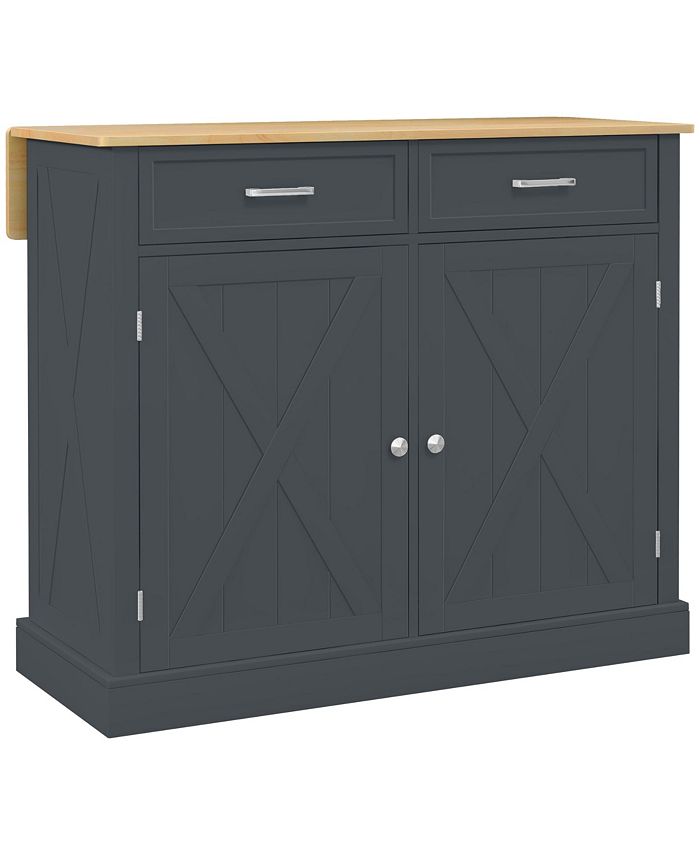 HOMCOM Rolling Kitchen Island with Drop Leaf Wood Breakfast Bar ...
