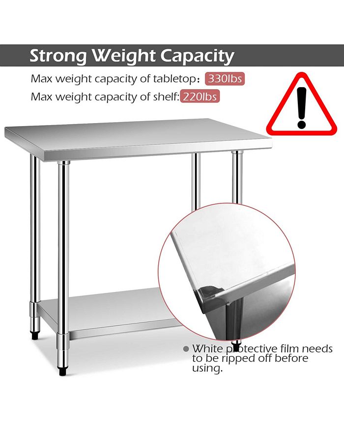 Costway Stainless Steel Table with Over shelves 36'' X 24'' Work Table ...