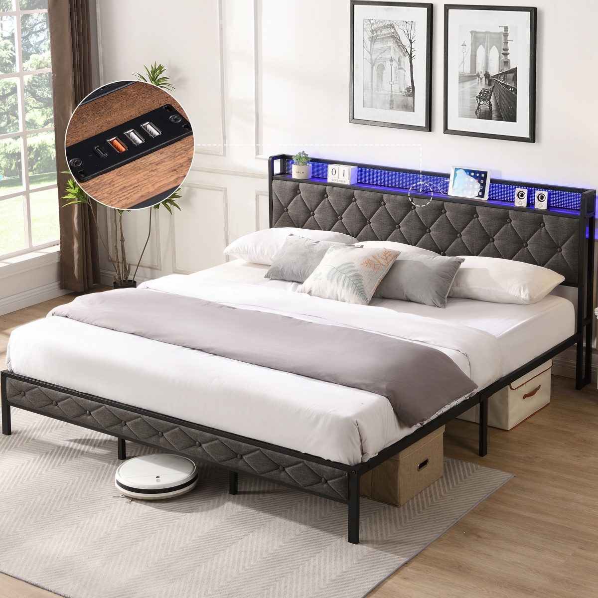 Click here for Streamdale Upholstered King Bed with Storage  Char... prices