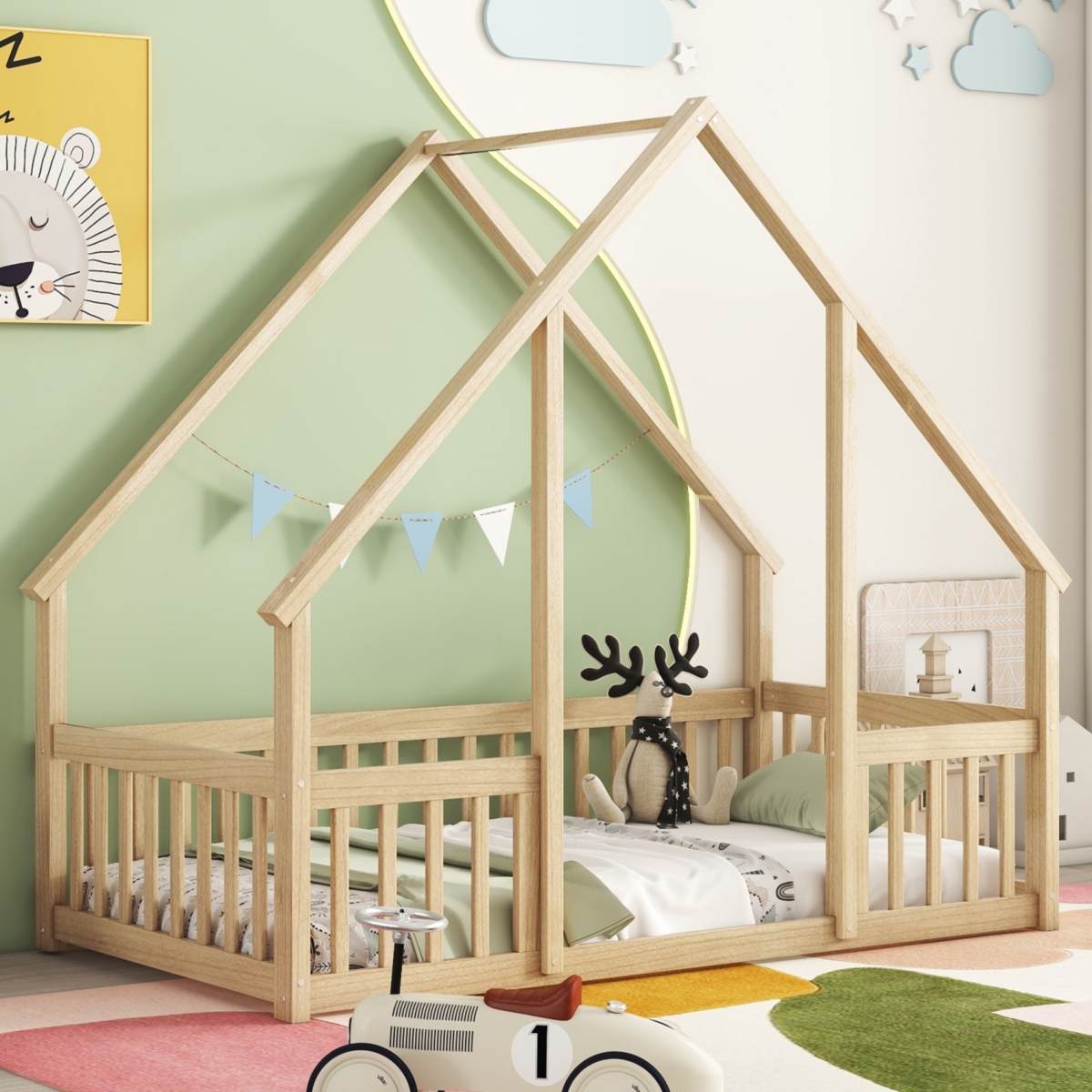 Click here for Simplie Fun Twin Wood House-Shaped Floor Bed with... prices