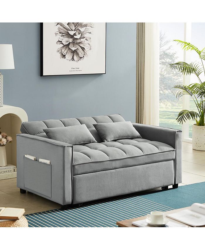 Simplie Fun Modern Velvet Convertible Loveseat Sleeper Sofa Couch With ...