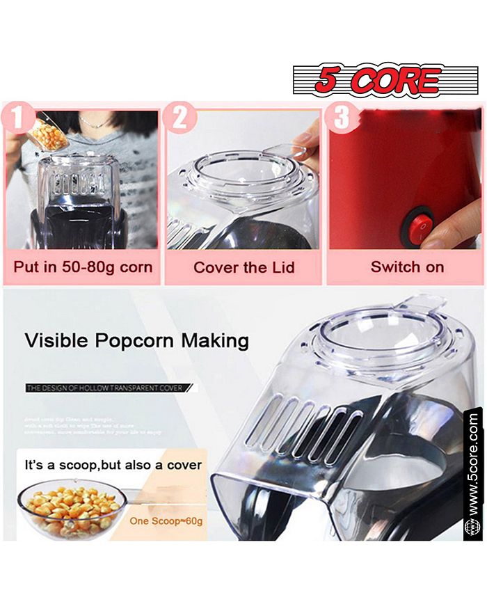 5 Core Popcorn Machine 16 Cup Capacity Hot Air Popper Mini Portable ...