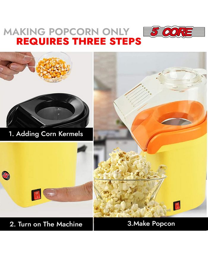5 Core Popcorn Machine 16 Cup Capacity Hot Air Popper Mini Portable ...