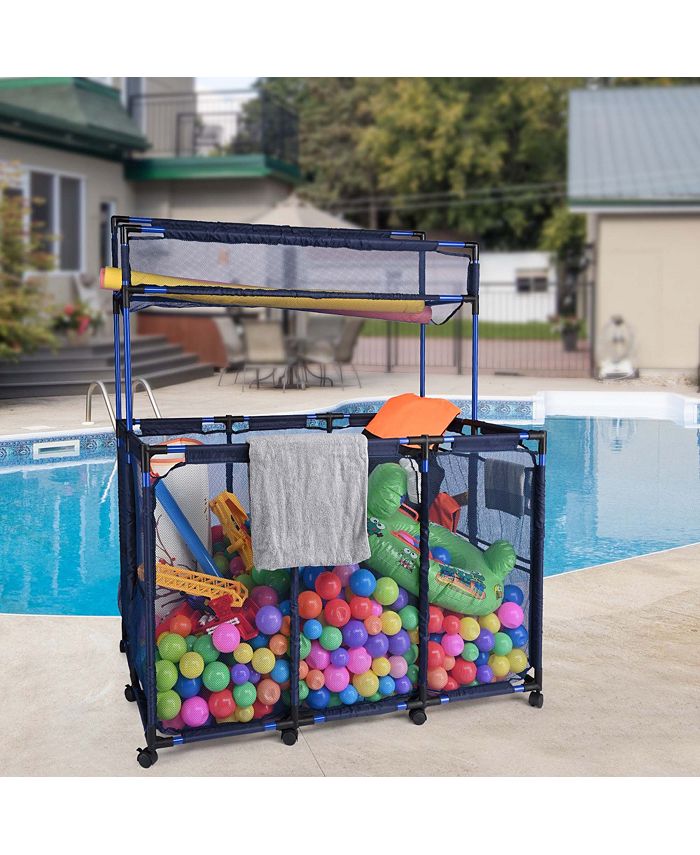 Yescom Metal Frame 10 Wheels Rolling Mesh Pool Storage Bin XX-Large ...