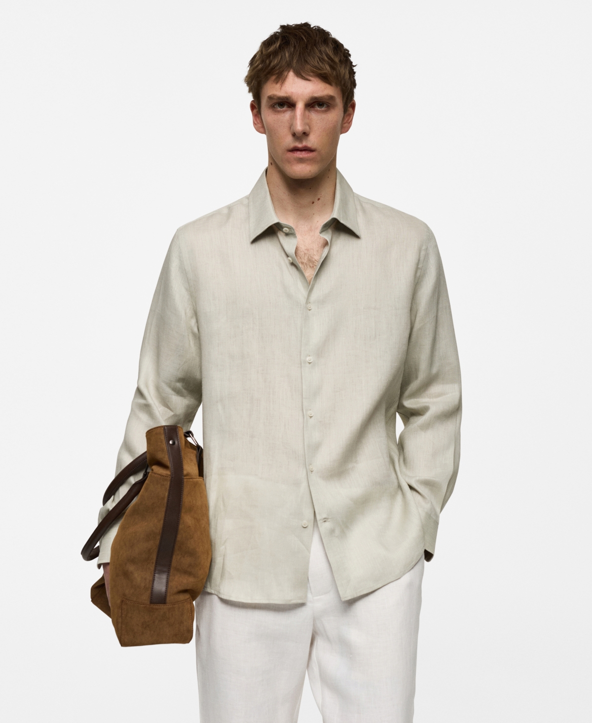 Click here for Mango Mens Linen Shirt - Aqua Green prices