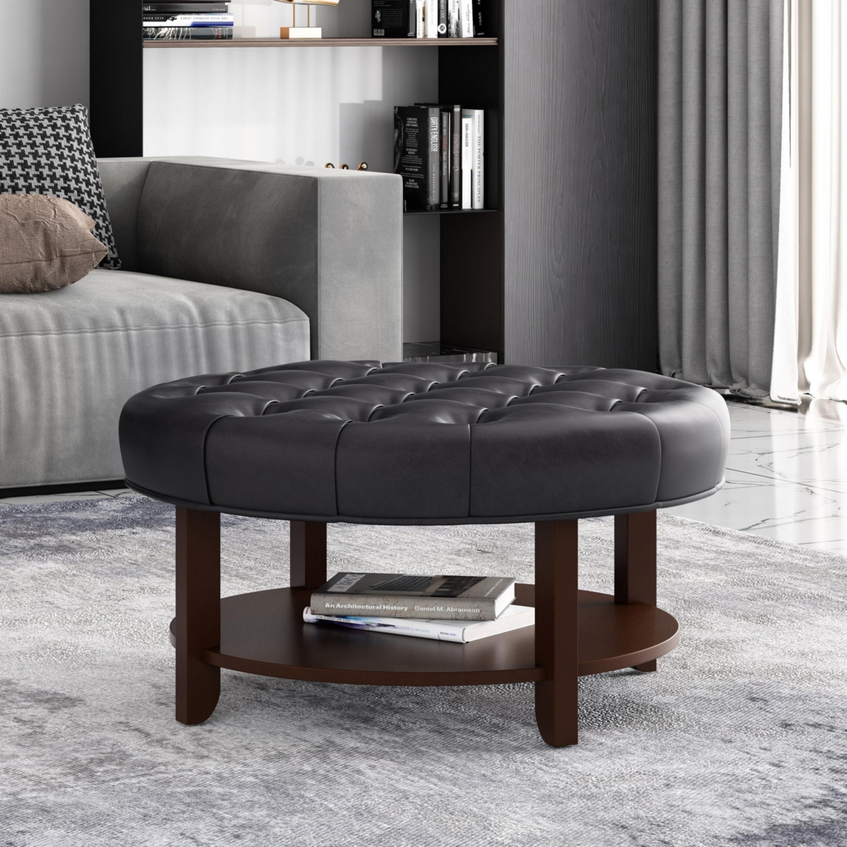 Click here for Streamdale Contemporary Faux Leather Tufted Ottoma... prices