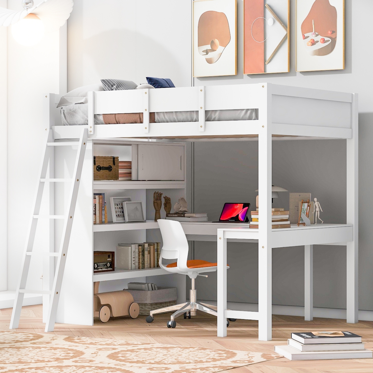 Click here for Streamdale Full Size Loft Bed with Desk and Shelf... prices