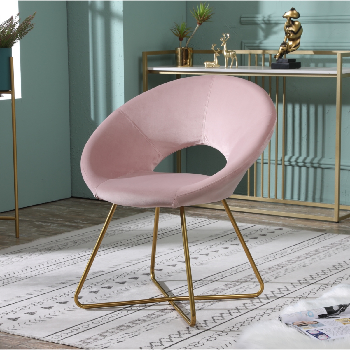 Click here for Simplie Fun Pink Silky Velvet Upholstered Accent C... prices