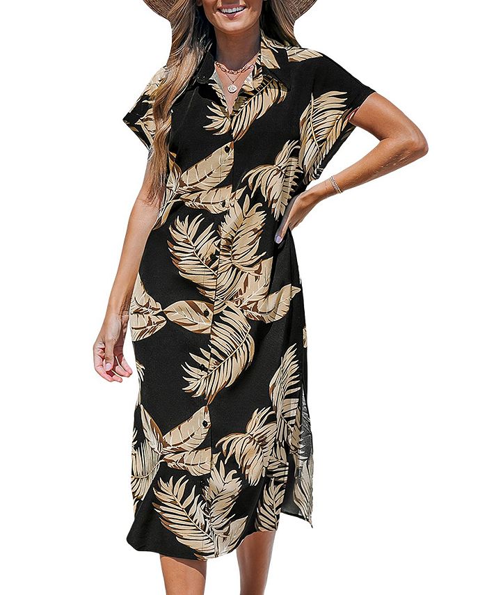 CUPSHE Women's Tropical Leaf Print Cover-Up Beach Dress - Macy's