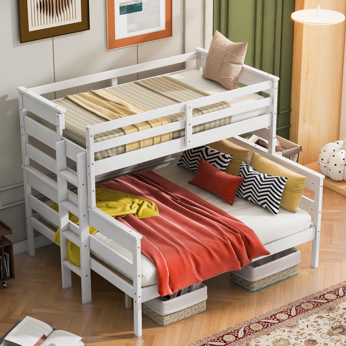 Click here for Wood Twin Xl Over Queen Bunk Bed With Ladder - Whi... prices