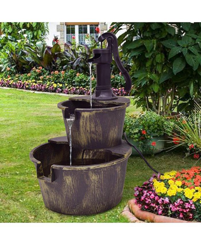 Slickblue 2 Tiers Outdoor Barrel Waterfall Fountain with Pump - Macy's