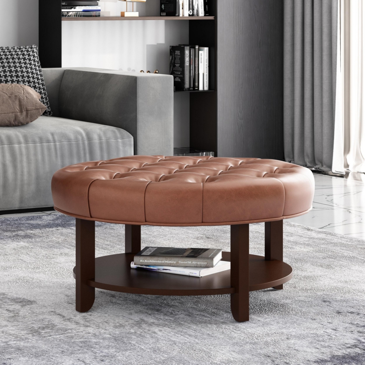 Click here for Streamdale Contemporary Faux Leather Tufted Ottoma... prices
