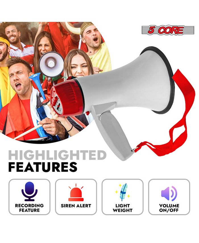 5 Core Megaphone Bullhorn Speaker 30W Mini Bull Horn Battery Power ...