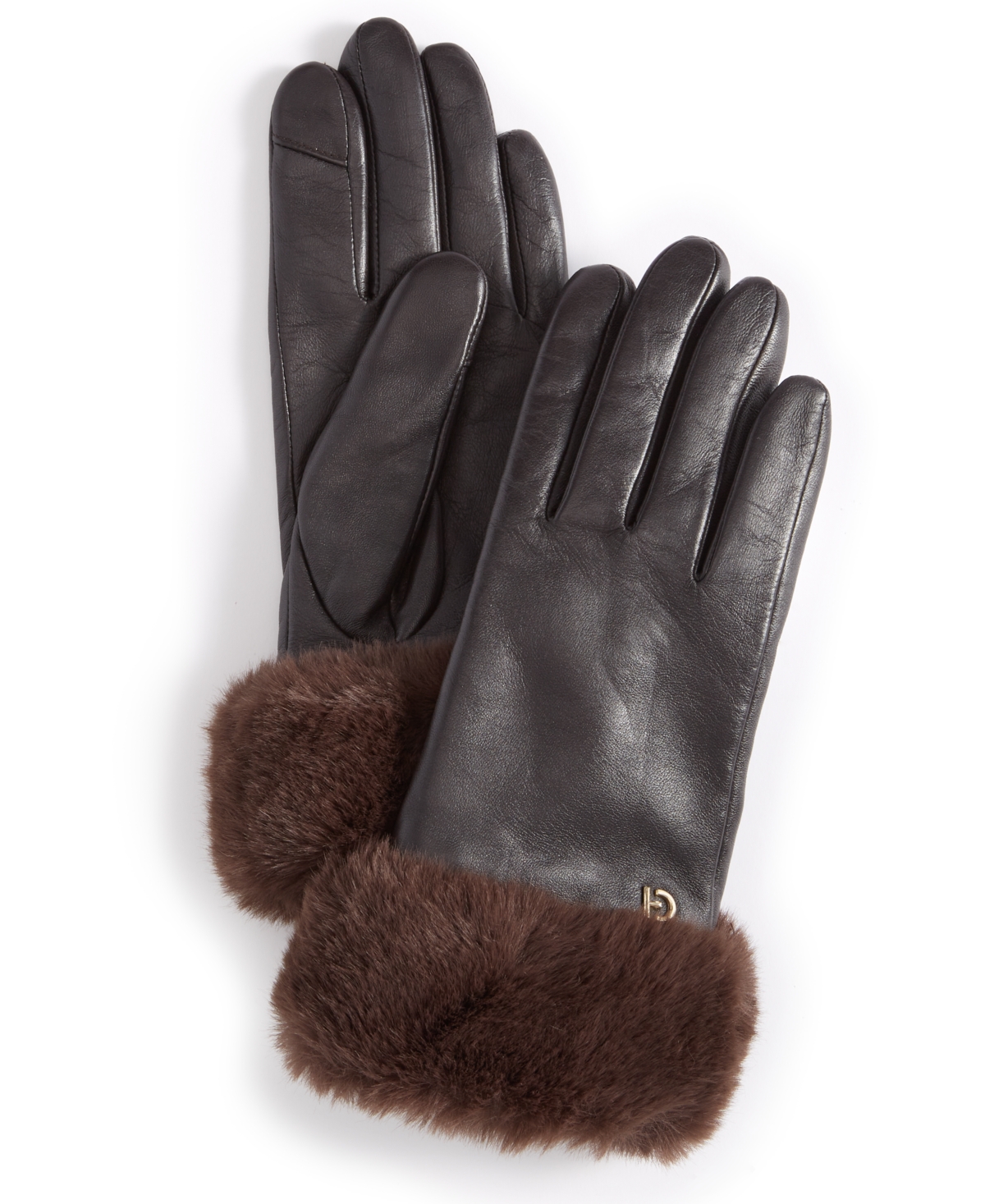 Click here for Cole Haan Womens Faux-Fur-Cuff Leather Gloves - Br... prices