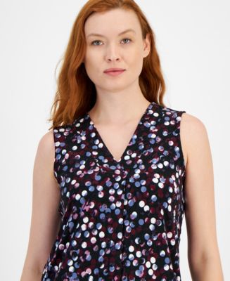 Anne Klein Women's Printed Sleeveless V-Neck Shell Top - Macy's