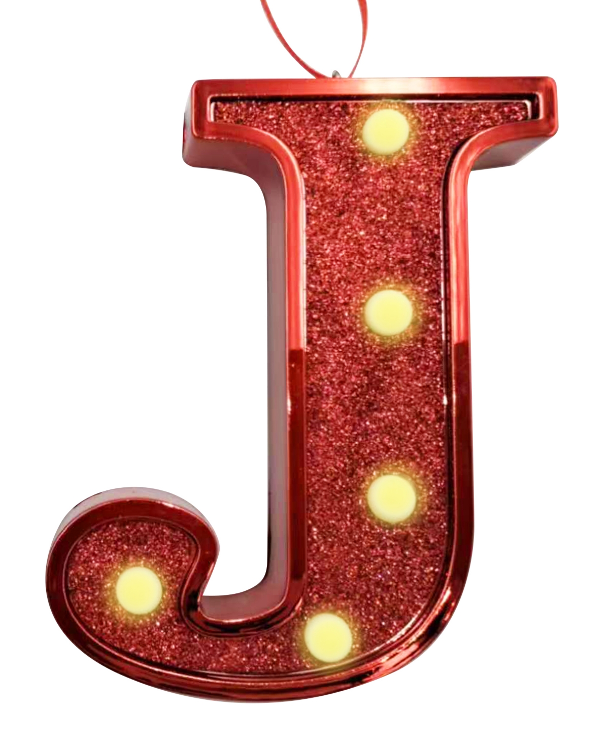 Click here for Ganz Light Up Initial Red Glitter Ornament - J prices