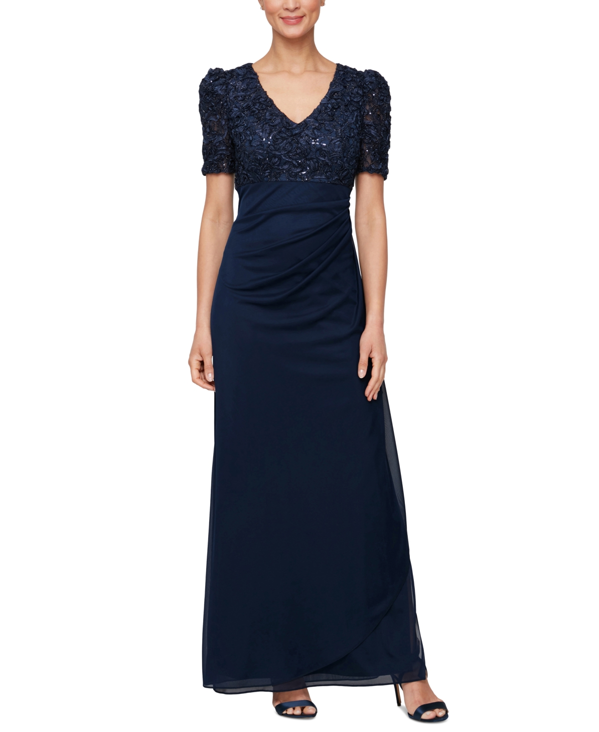 Click here for Alex Evenings Womens Embellished Puff-Sleeve A-Lin... prices