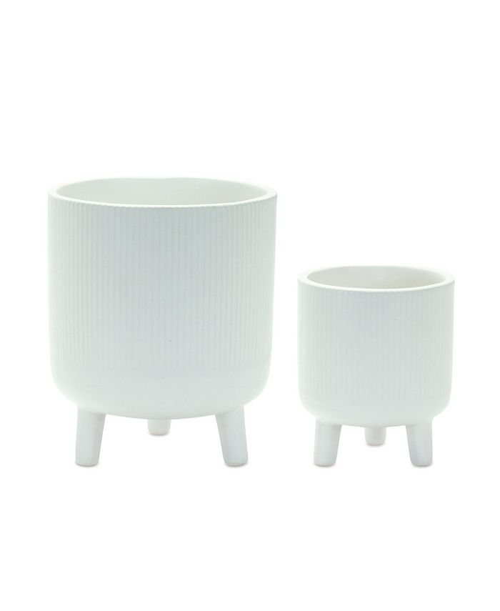 Slickblue Set of 2 Ribbed Stone Footed Planters for Stylish Indoor and ...