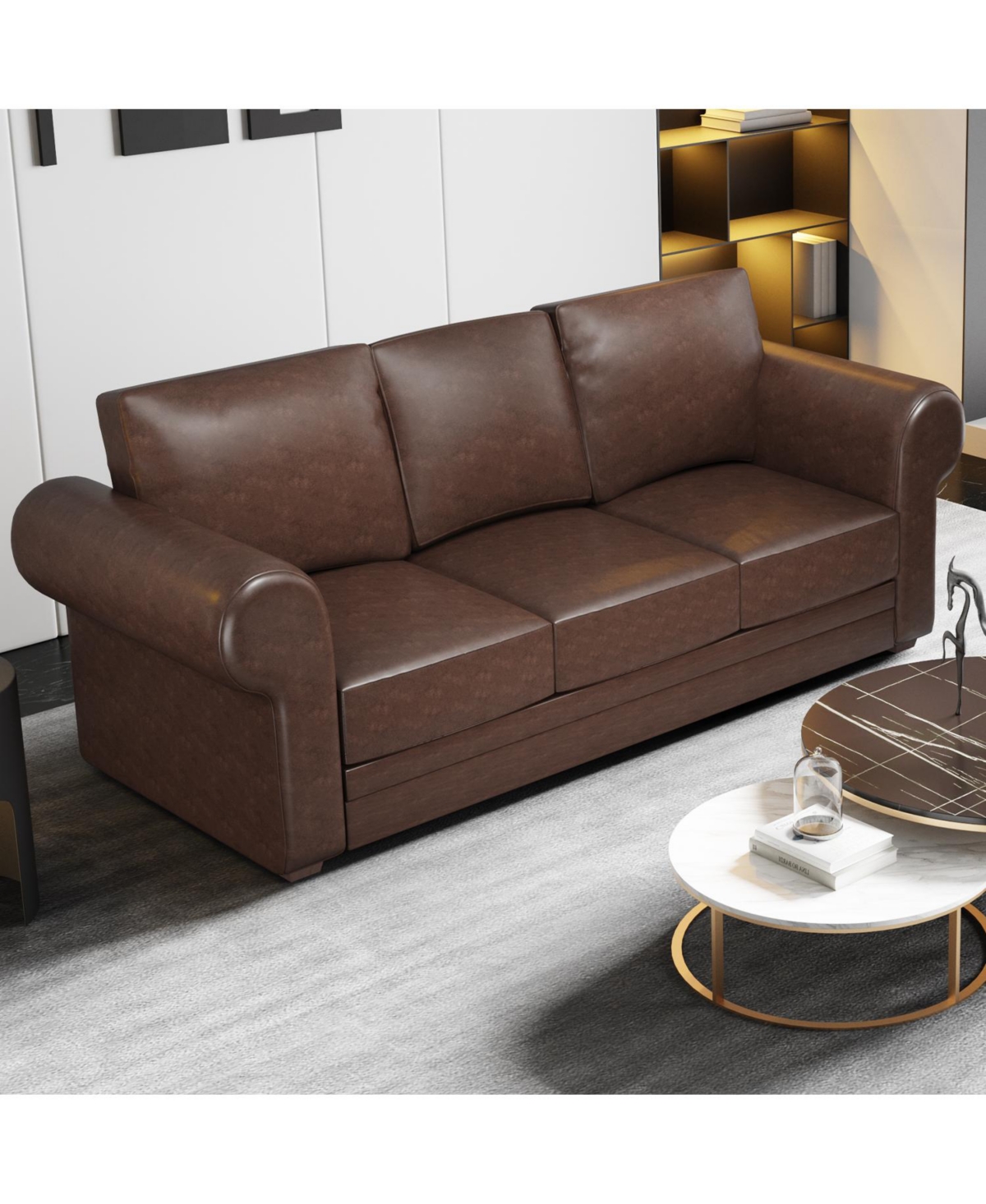 Click here for Sugift 94 Faux Leather Sofa - Brown prices