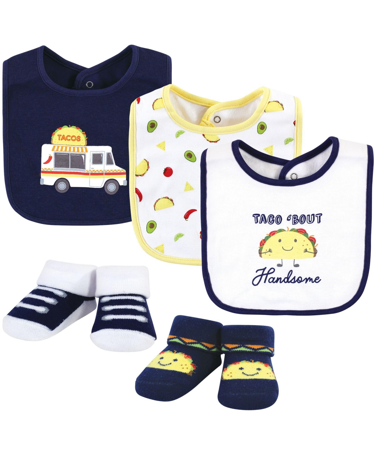 Click here for Hudson Baby Boys Essential 5-Piece Bib & Sock Coll... prices