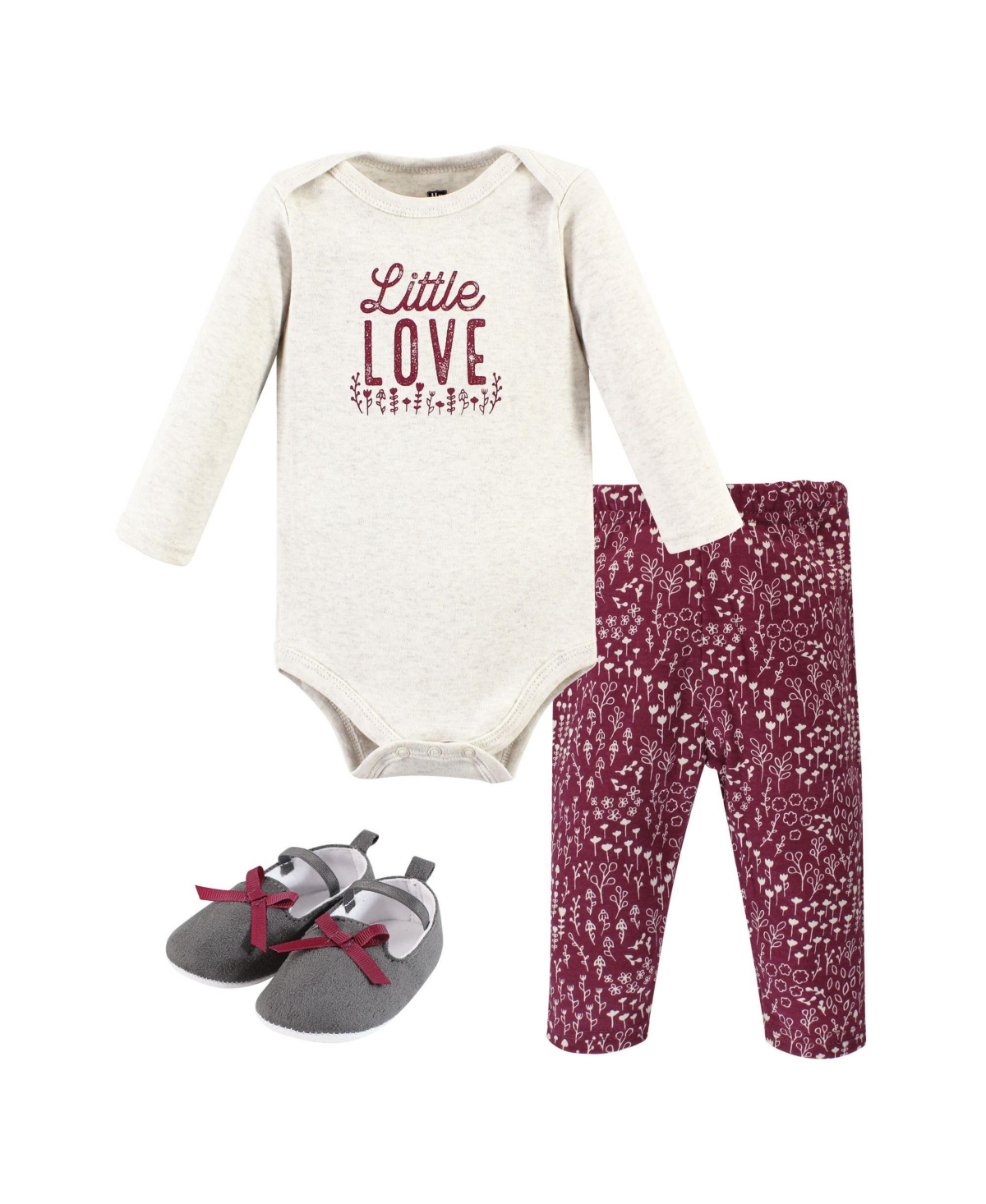 Hudson Baby Baby Girls Hudson Long Sleeve Bodysuit  Pants and Shoe - Little love flowers