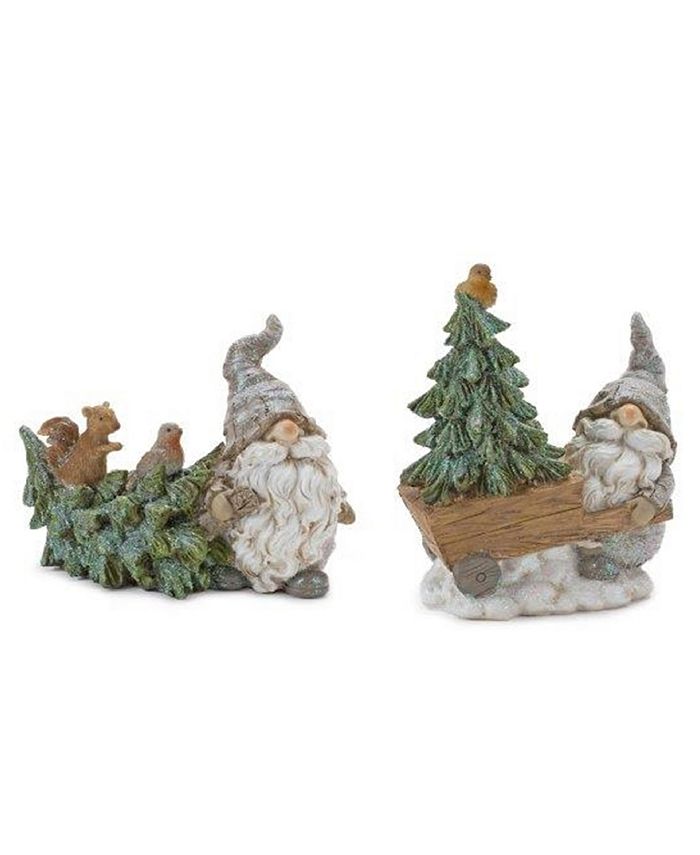 Slickblue Pine Tree Trunk Gnome With Woodland Animals (Set of 2) - Macy's
