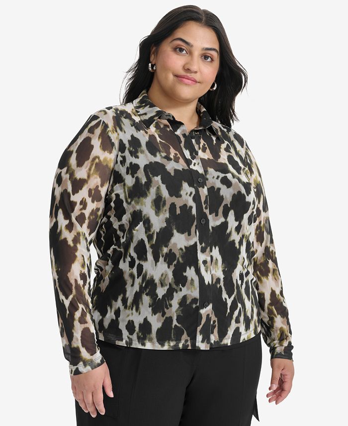 DKNY Plus Size Mesh Printed Shirt - Macy's