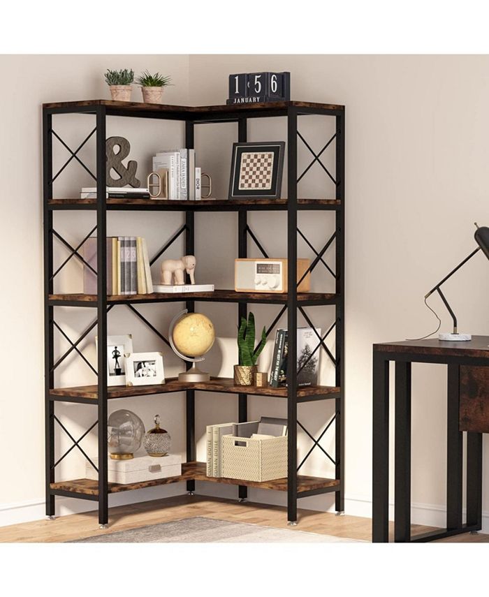 Tribesigns 5-Shelf Corner Bookshelf, Large Modern Corner Bookcase ...