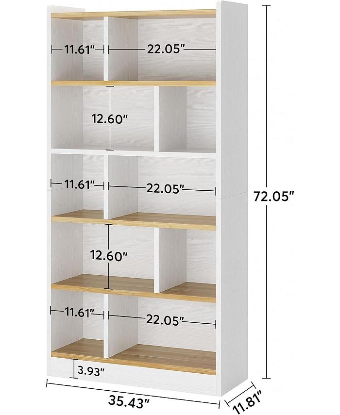 Tribesigns 72 Inch Tall White Bookcase, Modern Cube Bookshelf 6 Tier ...