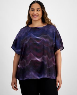 Anne Klein Plus Size Chain-Print Dolman-Sleeve Top - Macy's